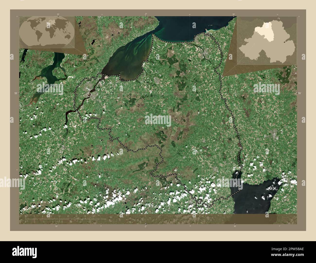 Londonderry, region of Northern Ireland. High resolution satellite map ...