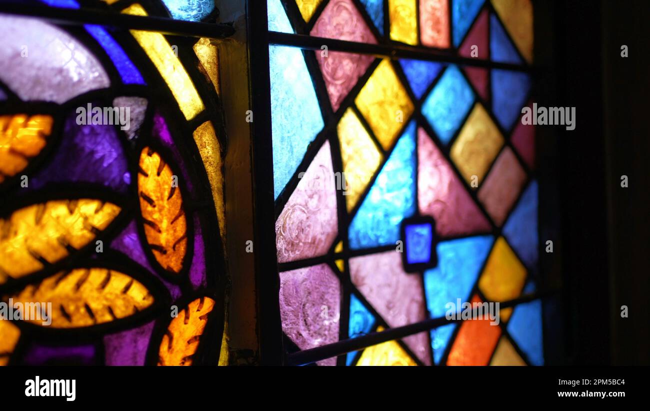 Beautiful Stained Glass details inside Catholic Church Cathedral ...