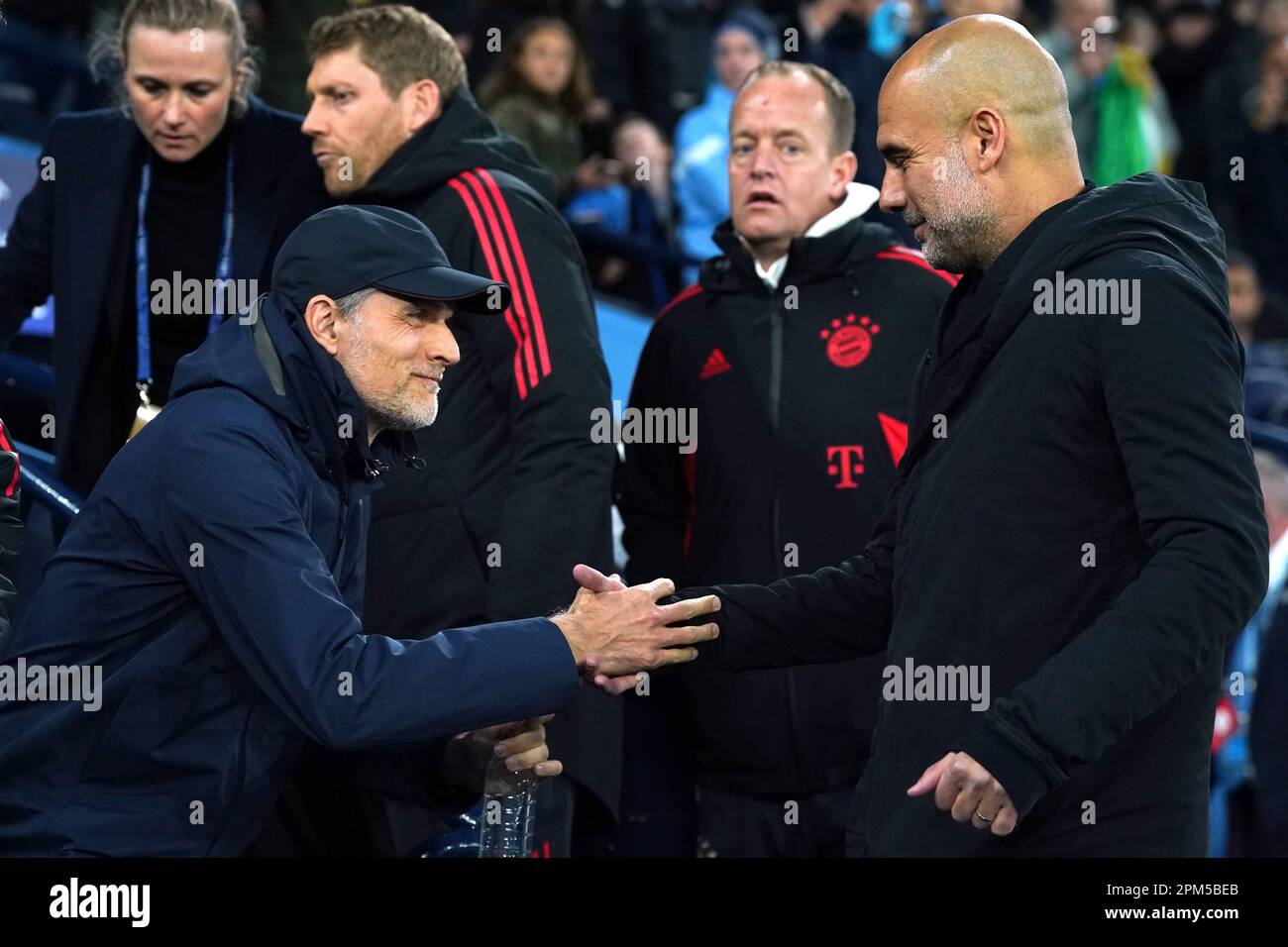 Bayern Munich manager Thomas Tuchel (left) and Manchester City manager ...