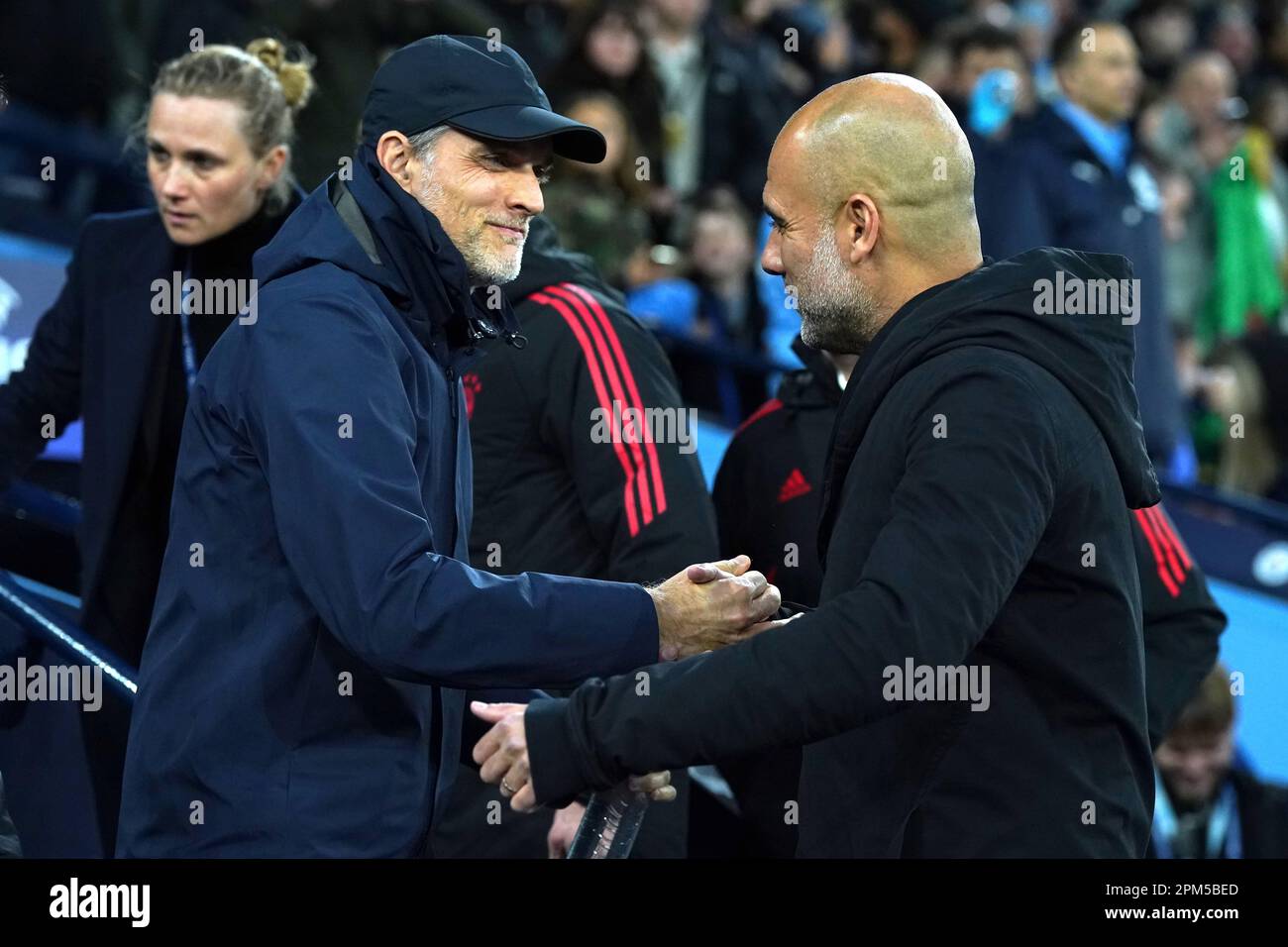 Bayern Munich manager Thomas Tuchel (left) and Manchester City manager ...