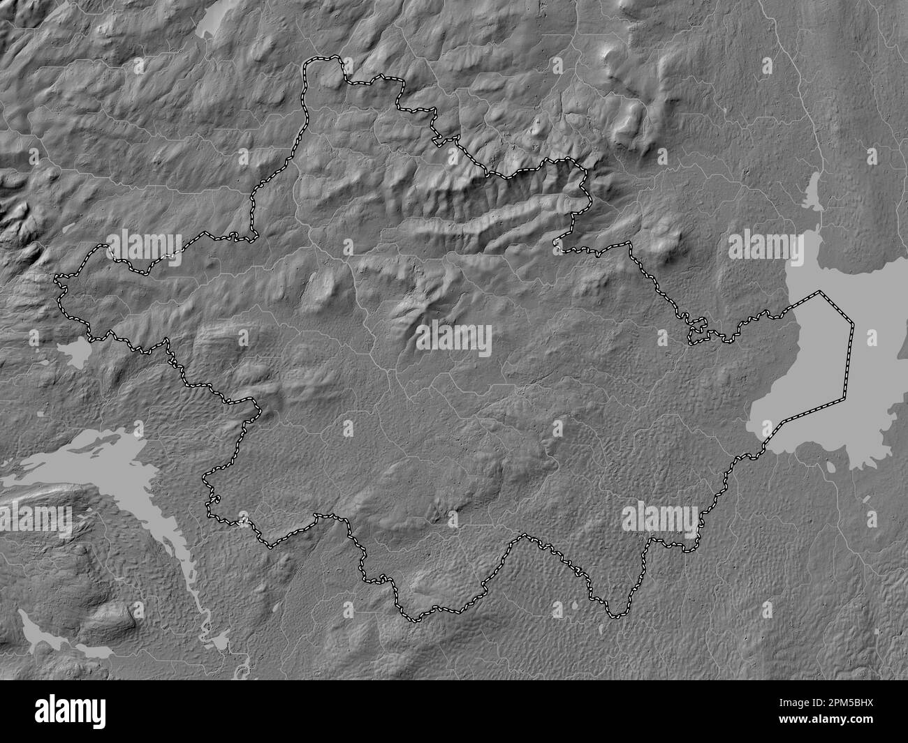 Tyrone, region of Northern Ireland. Bilevel elevation map with lakes ...