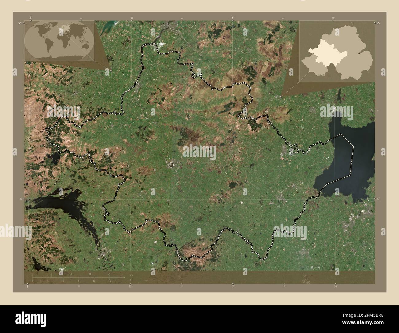 Tyrone, region of Northern Ireland. High resolution satellite map ...
