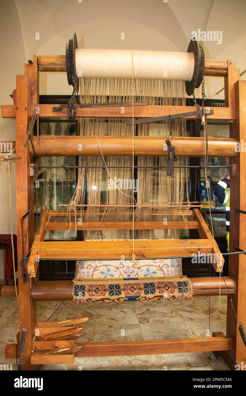 old loom in the textile laboratory of a school for blind kids in Naples ...
