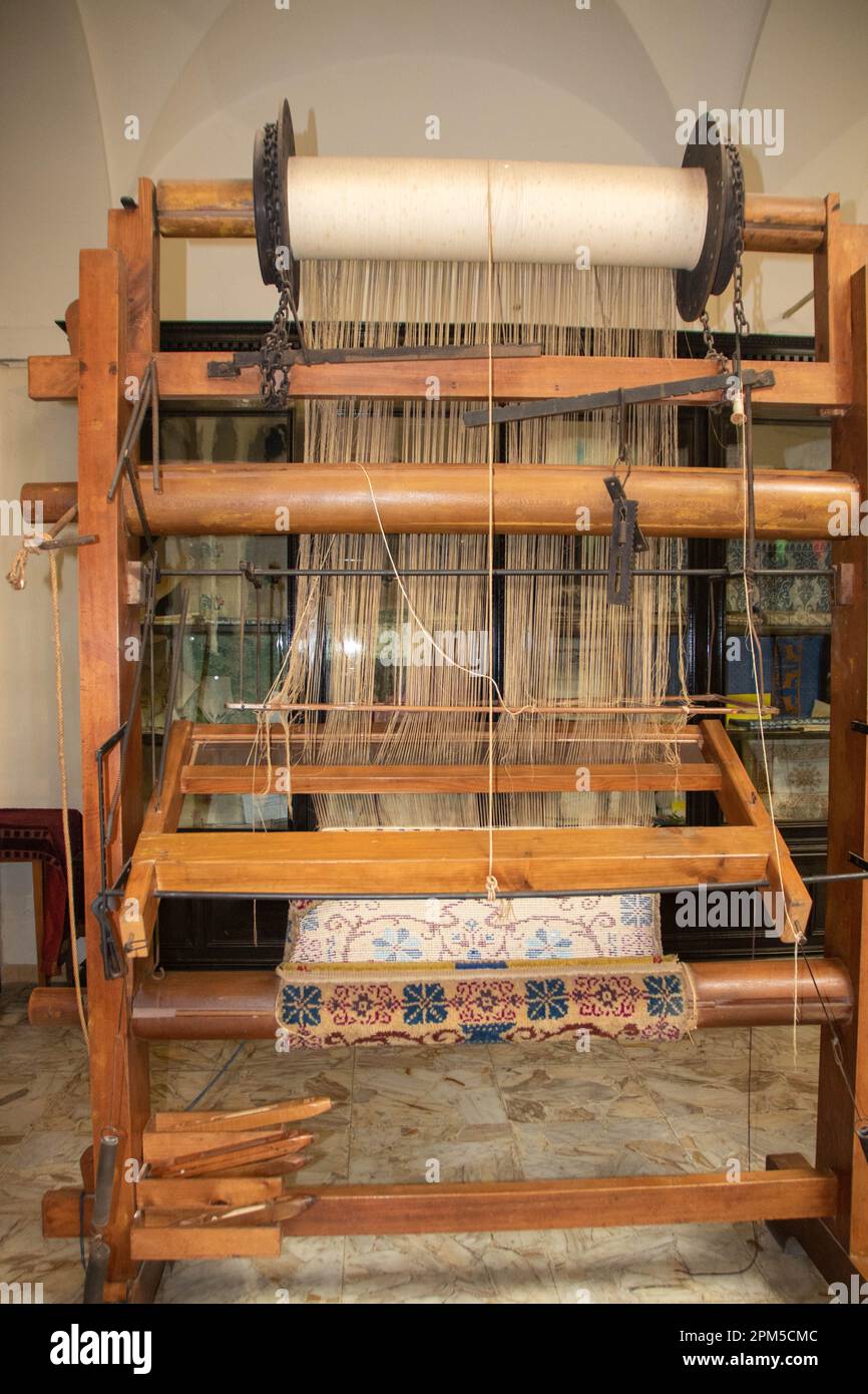 old loom in the textile laboratory of a school for blind kids in Naples ...