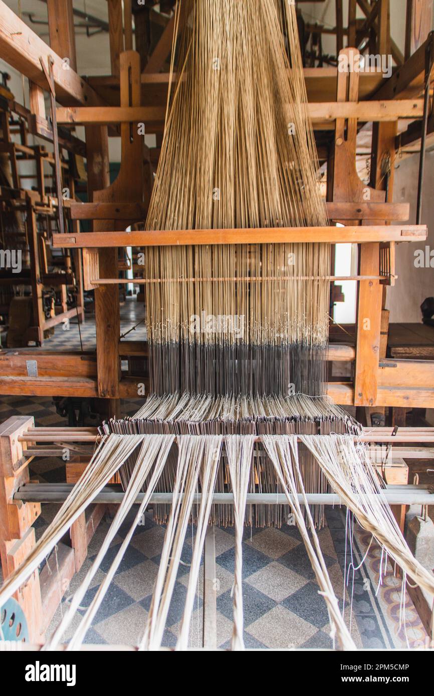 old loom in the textile laboratory of a school for blind kids in Naples ...