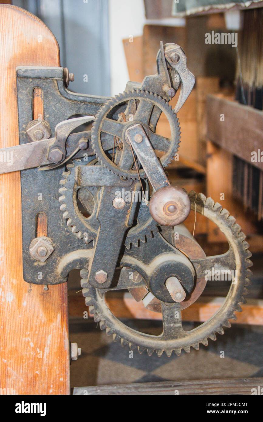 gear of an old loom in the textile laboratory of a school Stock Photo ...