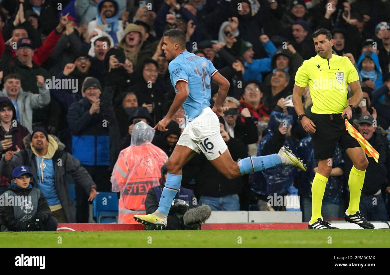 Manchester City's Rodri celebrates scoring their side's first goal of ...