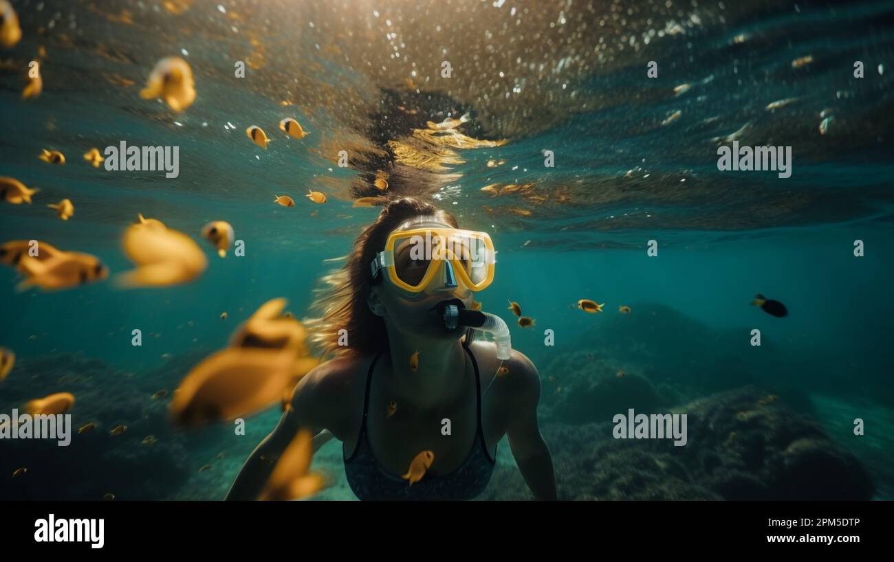young woman diving in caribbean waters Stock Photo - Alamy