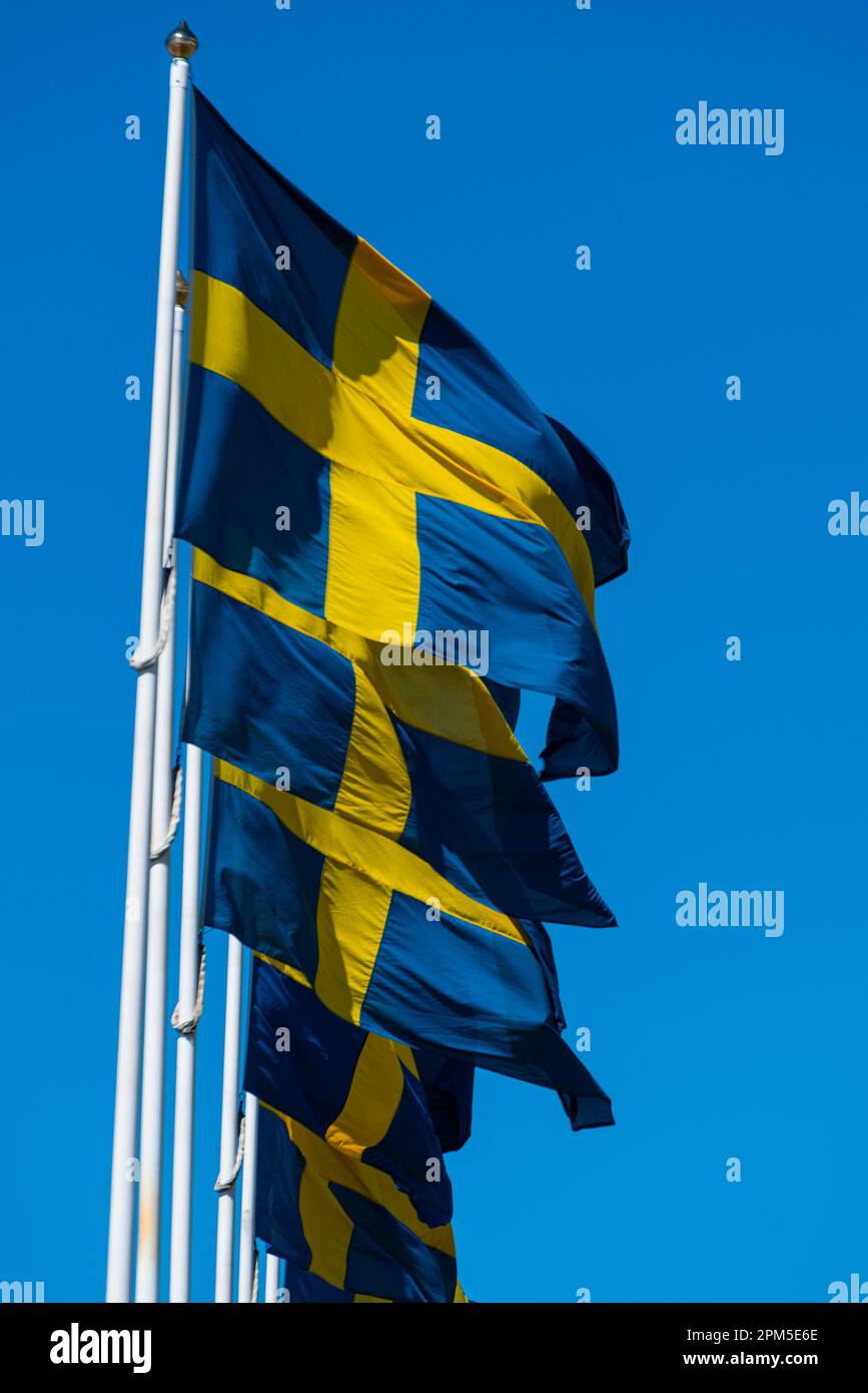Several swedish flags flying on flagpoles Stock Photo - Alamy