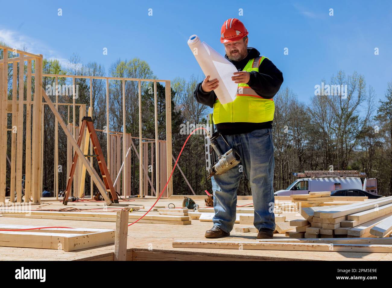 Construction blueprint projects are used by an architectural engineer ...