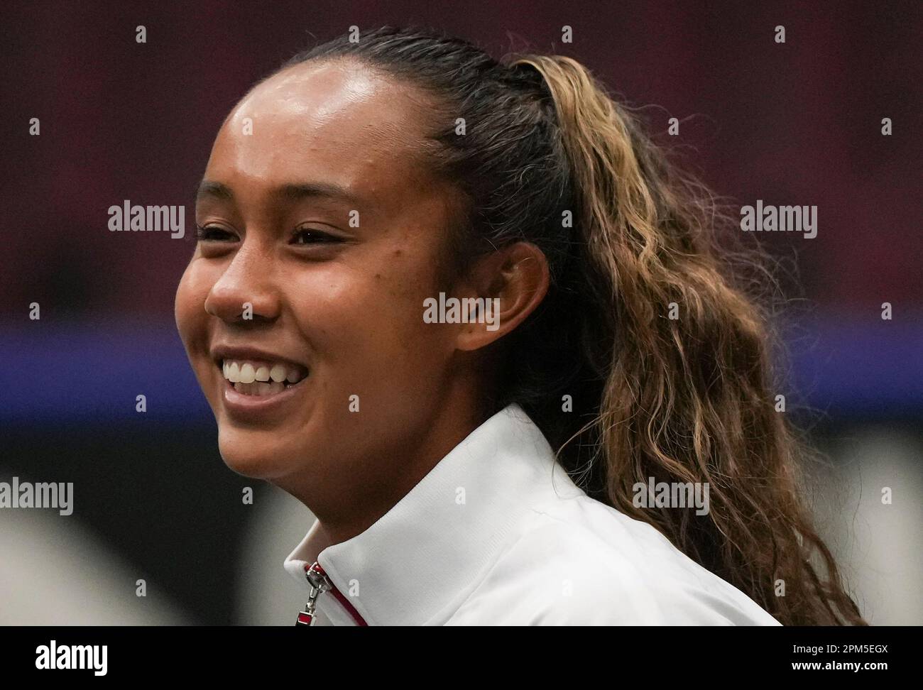 Canada's Leylah Annie Fernandez smiles after a practice session for the ...