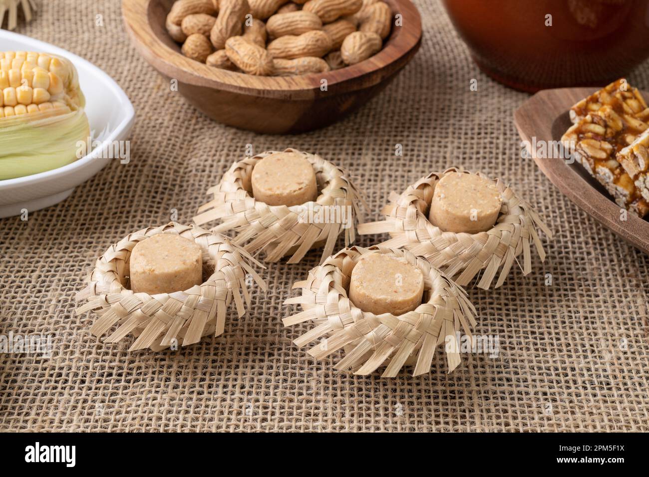 Typical brazilian june festival food over jute fabric. Festa junina ...