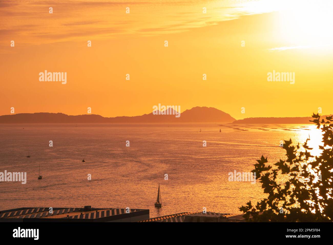 Landscape of Vigo at sunset hour Stock Photo - Alamy