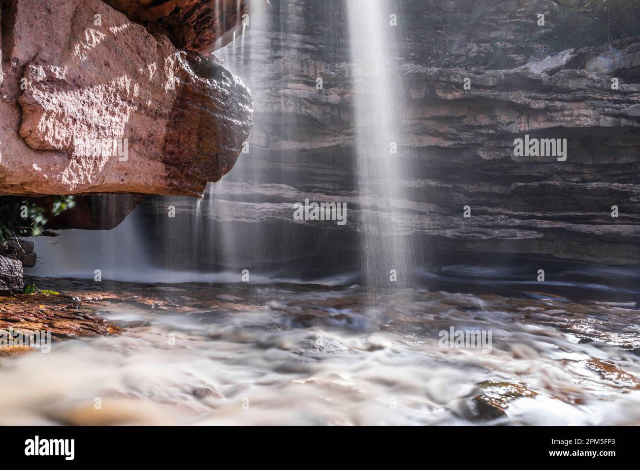 Waterfall from underneath in long exposure Stock Photo - Alamy