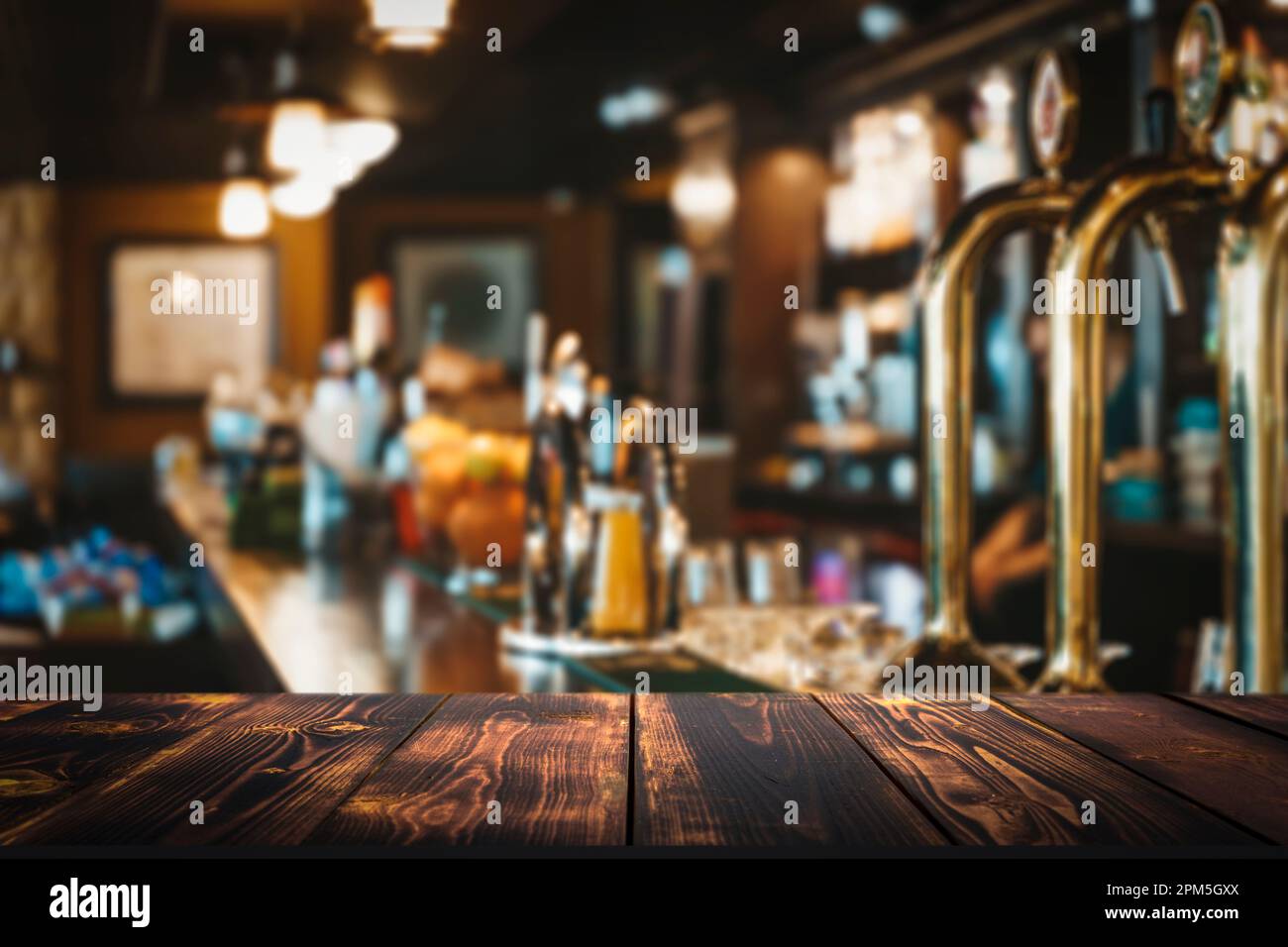 Pub bar counter with wooden table background. High quality photo Stock ...