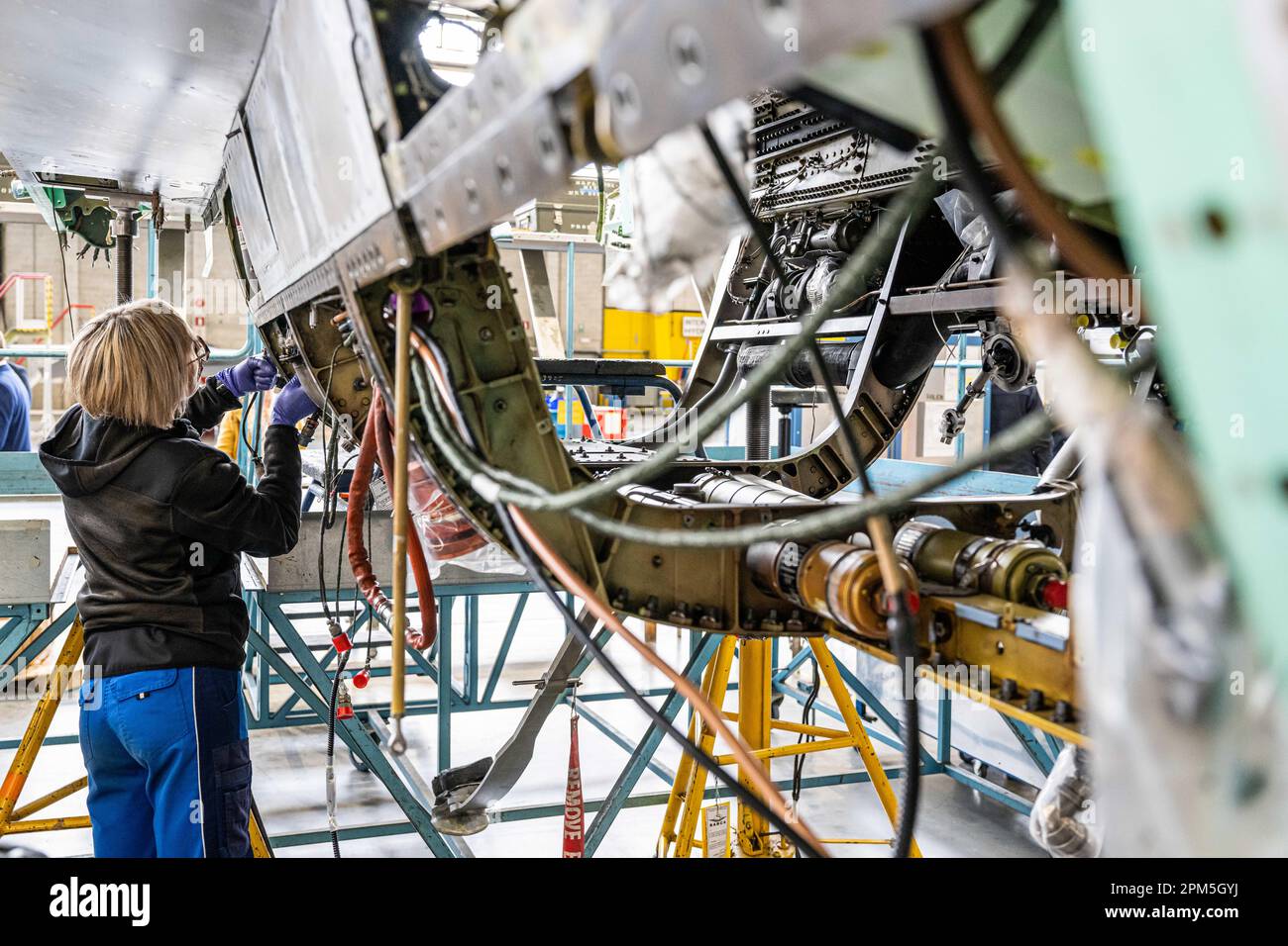 Illustration picture shows a female technician working on an F16 ...
