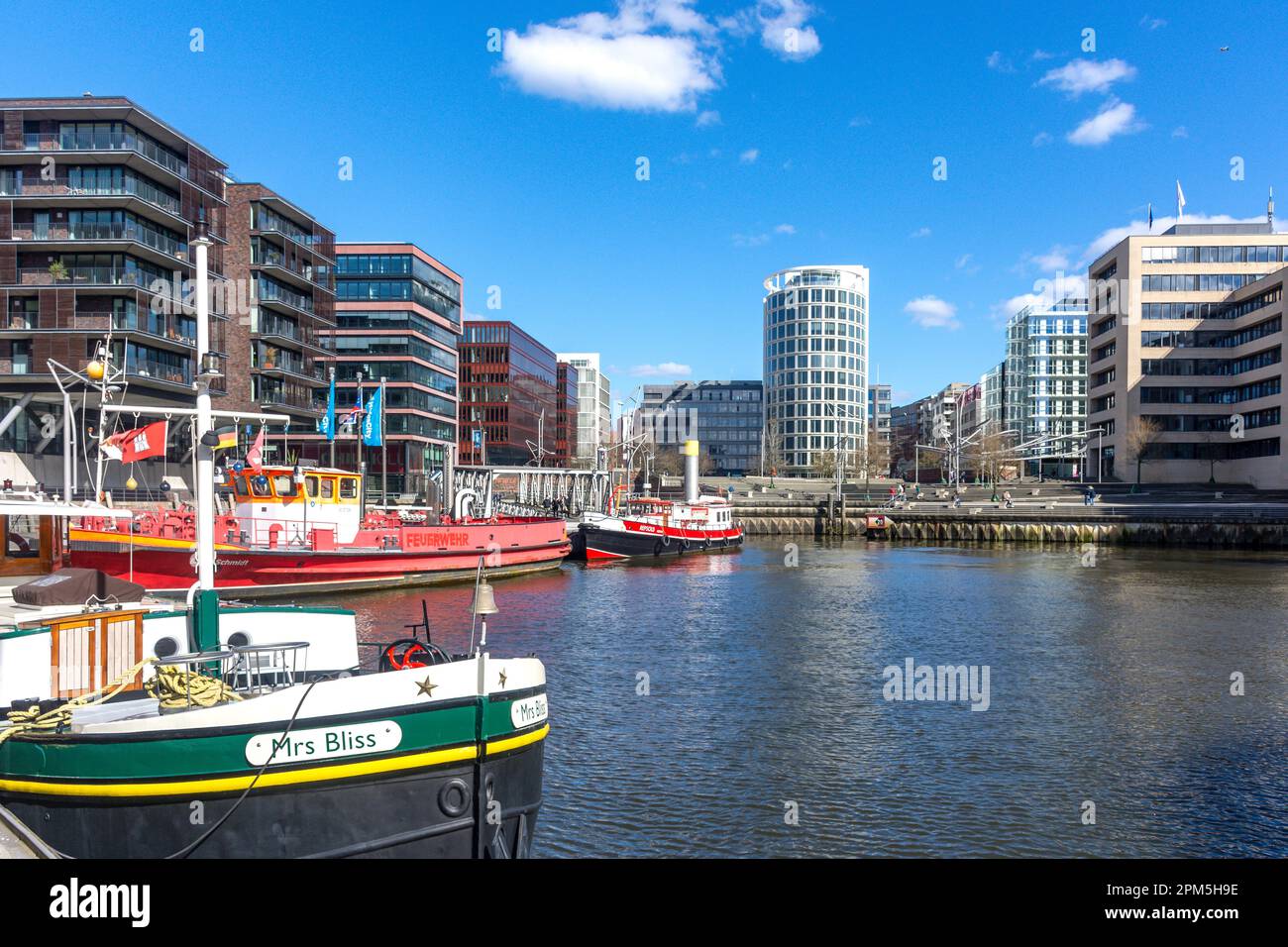 Traditional ships in The Sandtor Harbour, HalfenCity Quarter, Hamburg ...