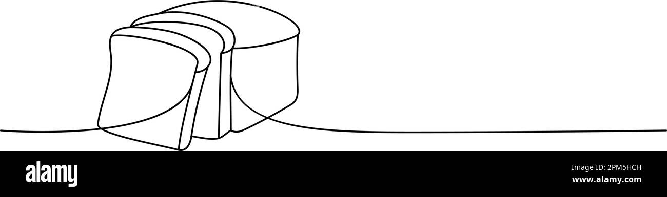 Sliced wheat bread one line continuous drawing. Bakery pastry products ...