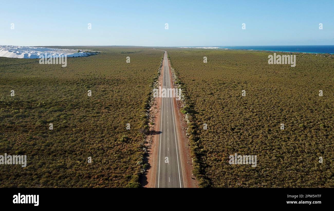 Aerial view of a Straight Australian road against Sky Stock Photo - Alamy