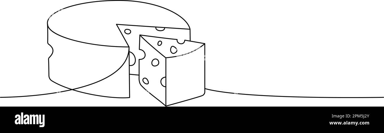 Cheese Wheel One Line Continuous Drawing Cheese Products Continuous One Line Illustration