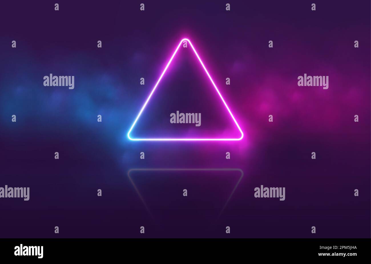 Neon triangle with smoke, gradient led border, portal with haze clouds ...
