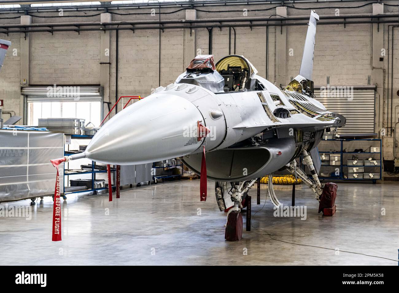 Illustration picture shows an F16 fighter jet in maintenance during a ...