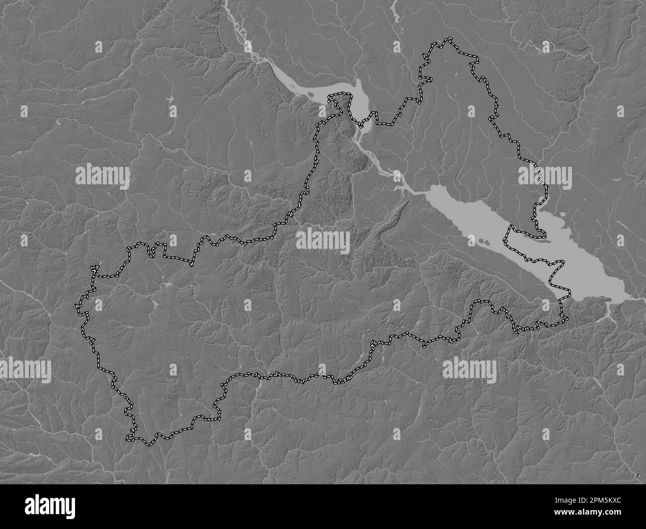 Cherkasy, region of Ukraine. Bilevel elevation map with lakes and ...