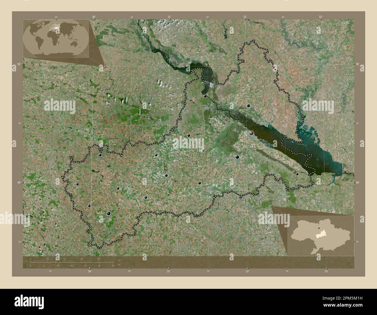 Cherkasy, region of Ukraine. High resolution satellite map. Locations ...