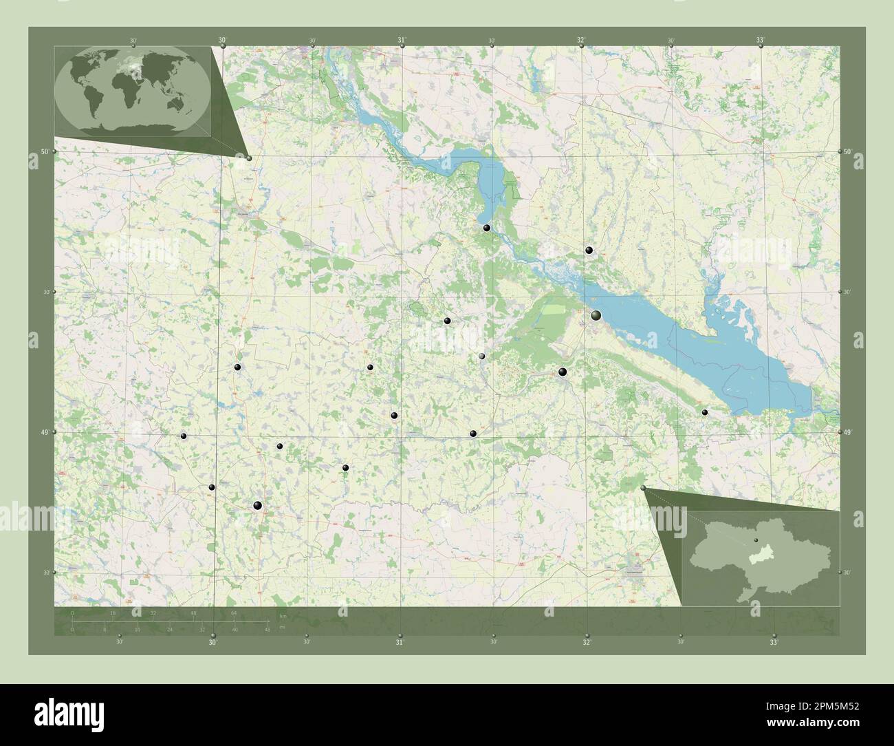 Cherkasy, region of Ukraine. Open Street Map. Locations of major cities ...