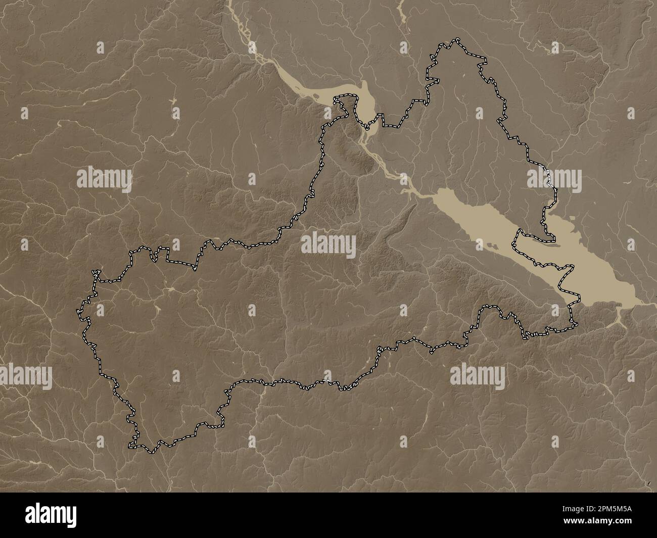 Cherkasy, region of Ukraine. Elevation map colored in sepia tones with ...
