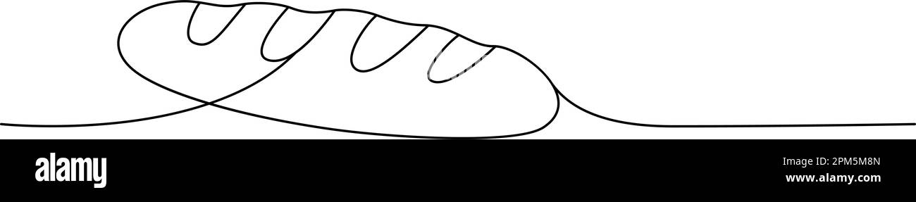 Long loaf bread one line continuous drawing. Bakery pastry products ...