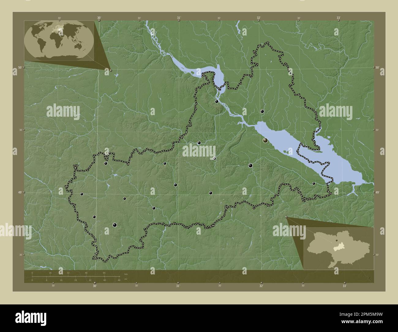 Cherkasy, region of Ukraine. Elevation map colored in wiki style with ...