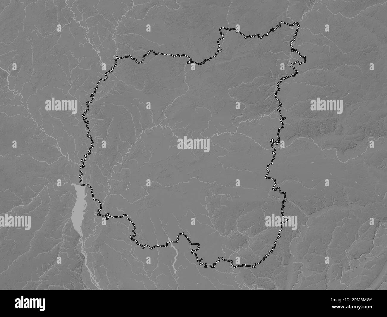 Chernihiv, region of Ukraine. Grayscale elevation map with lakes and ...