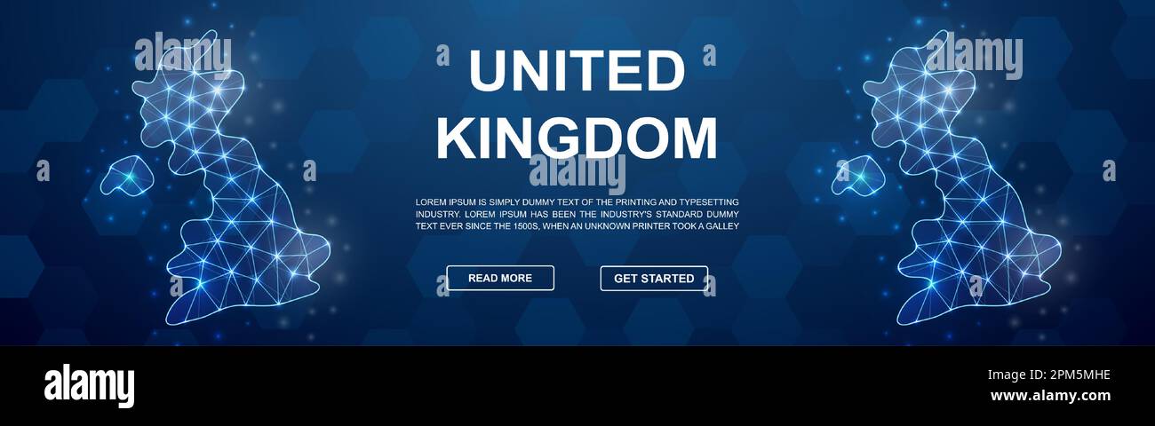 United Kingdom polygonal promotion banner. Horizontal low poly poster ...