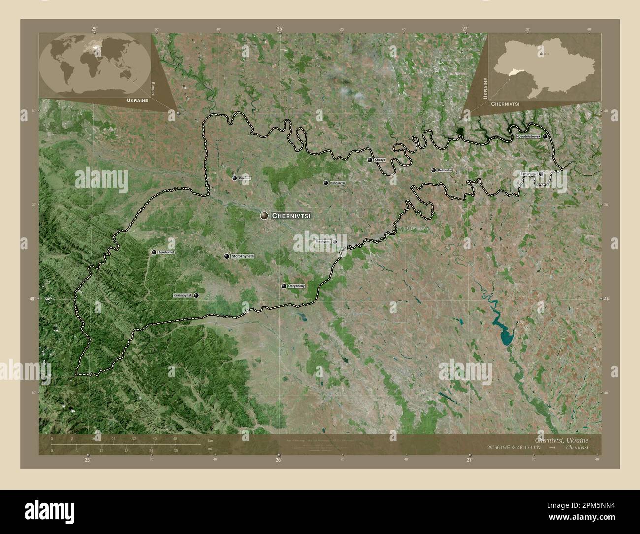 Chernivtsi, region of Ukraine. High resolution satellite map. Locations ...