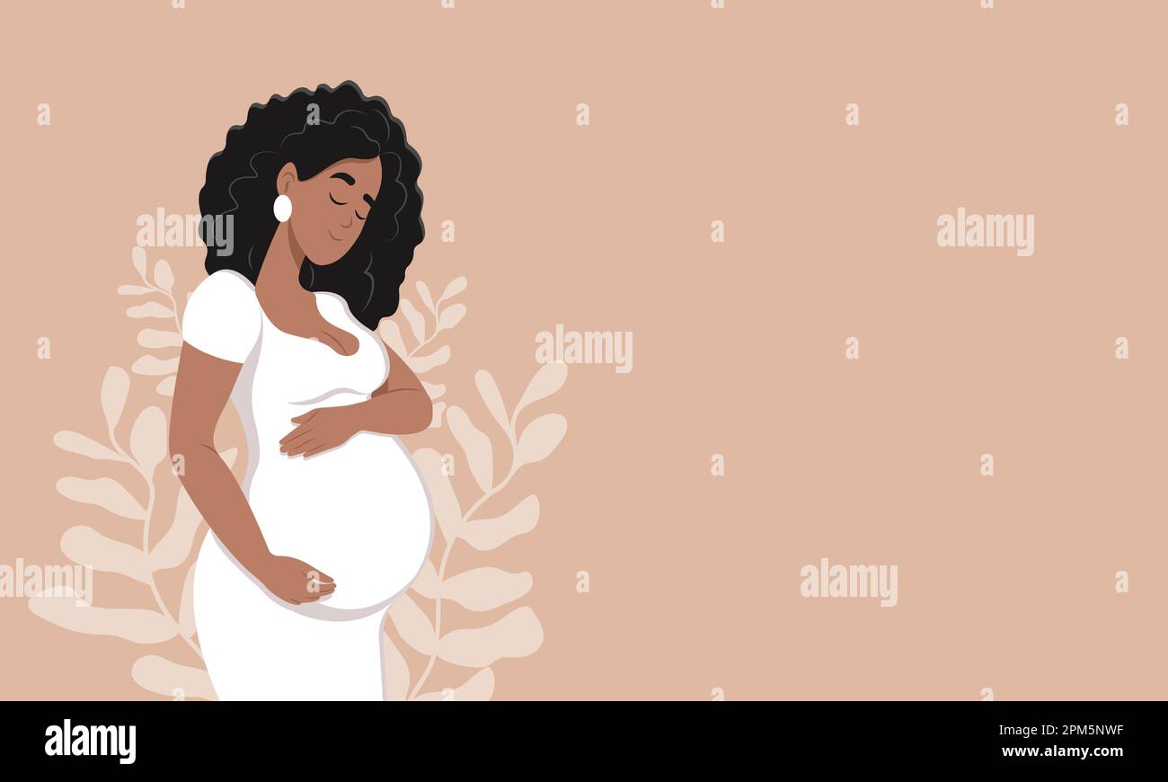 Beautiful Pregnant Black Woman Hugs Her Belly The Concept Of Pregnancy