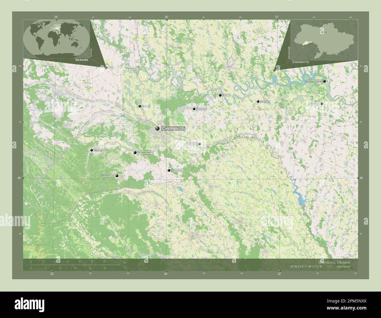 Chernivtsi, region of Ukraine. Open Street Map. Locations and names of ...