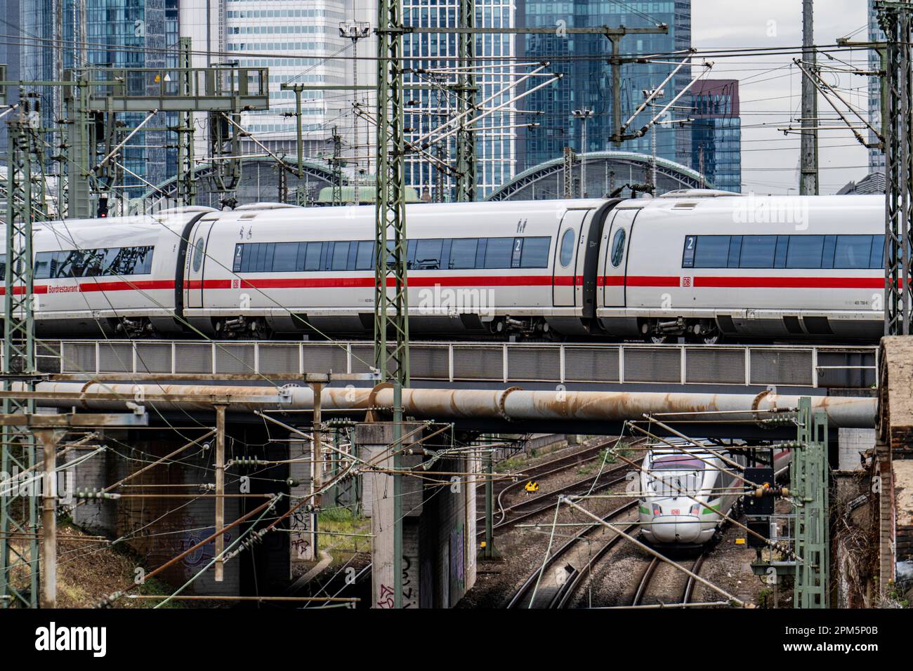 ICE train on the track in front of the main station of Frankfurt am ...