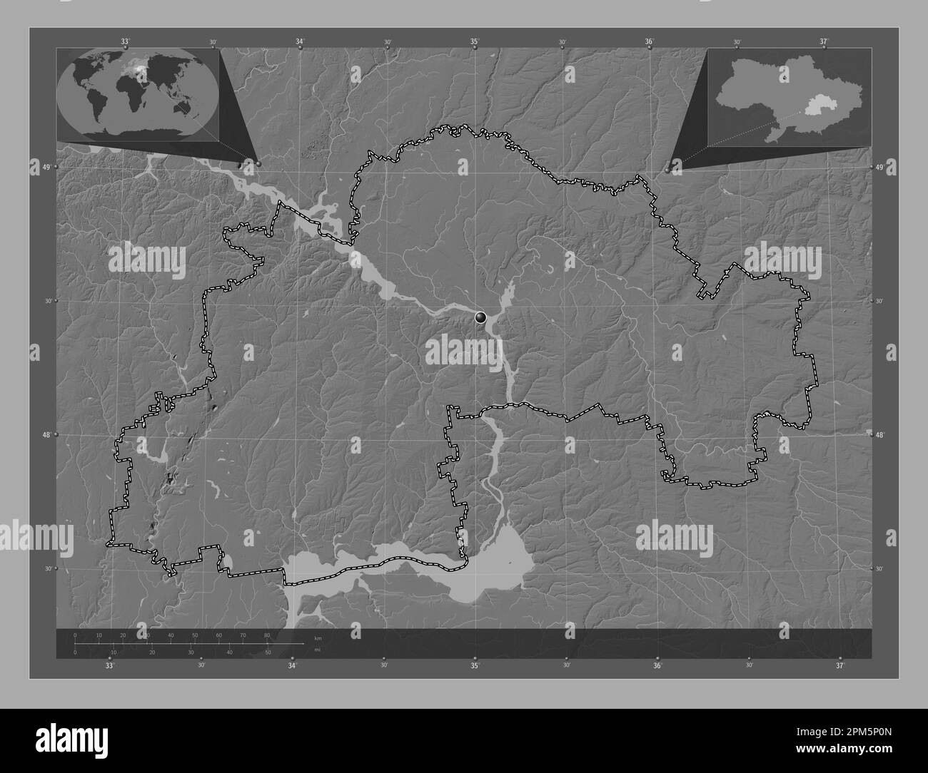 Dnipropetrovs'k, region of Ukraine. Bilevel elevation map with lakes ...