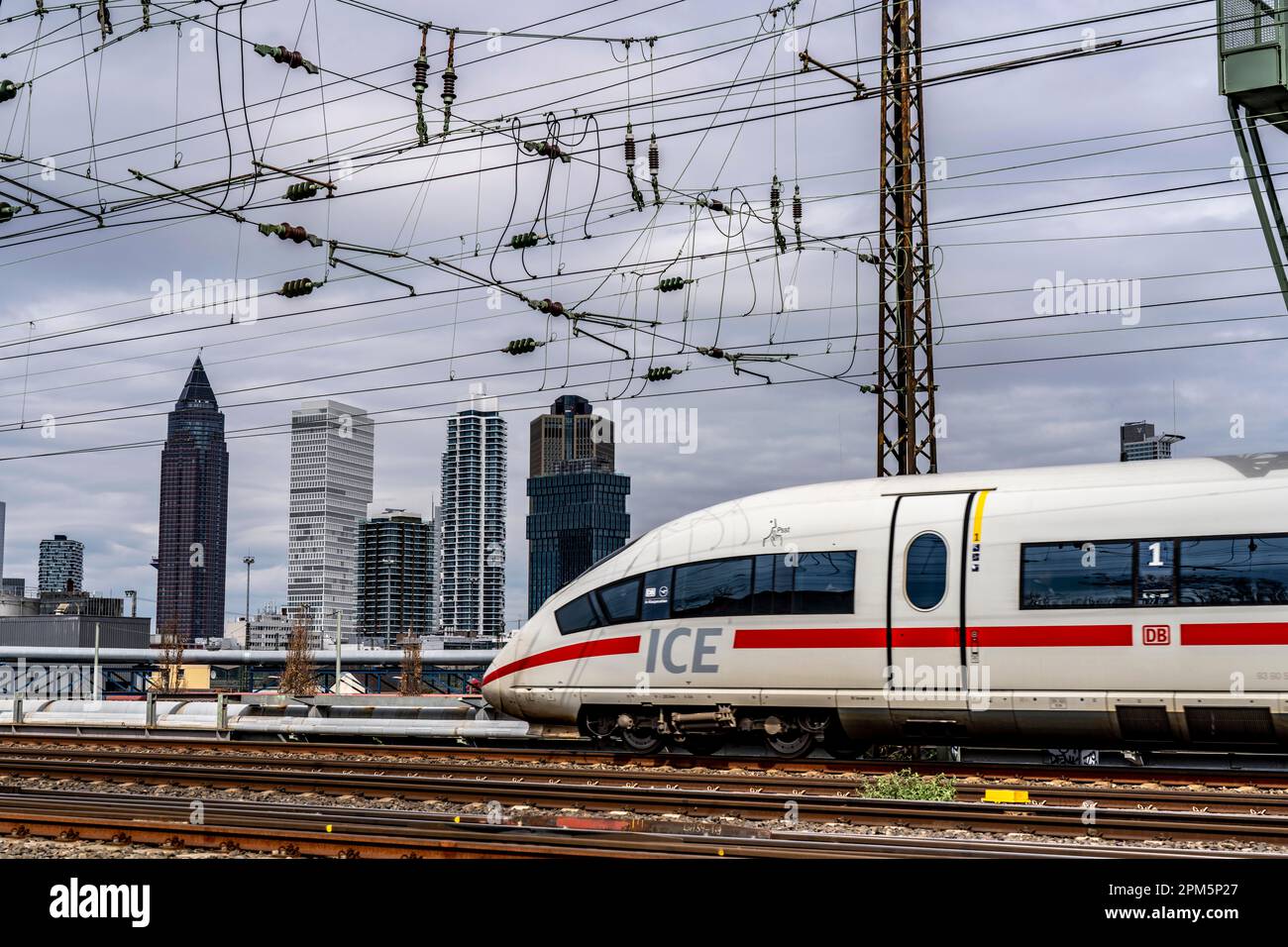ICE train on the track in front of the main station of Frankfurt am ...