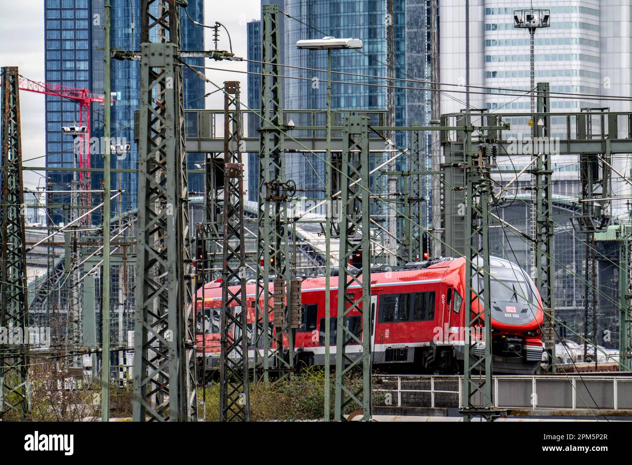 Regional train on the track in front of the main station of Frankfurt ...