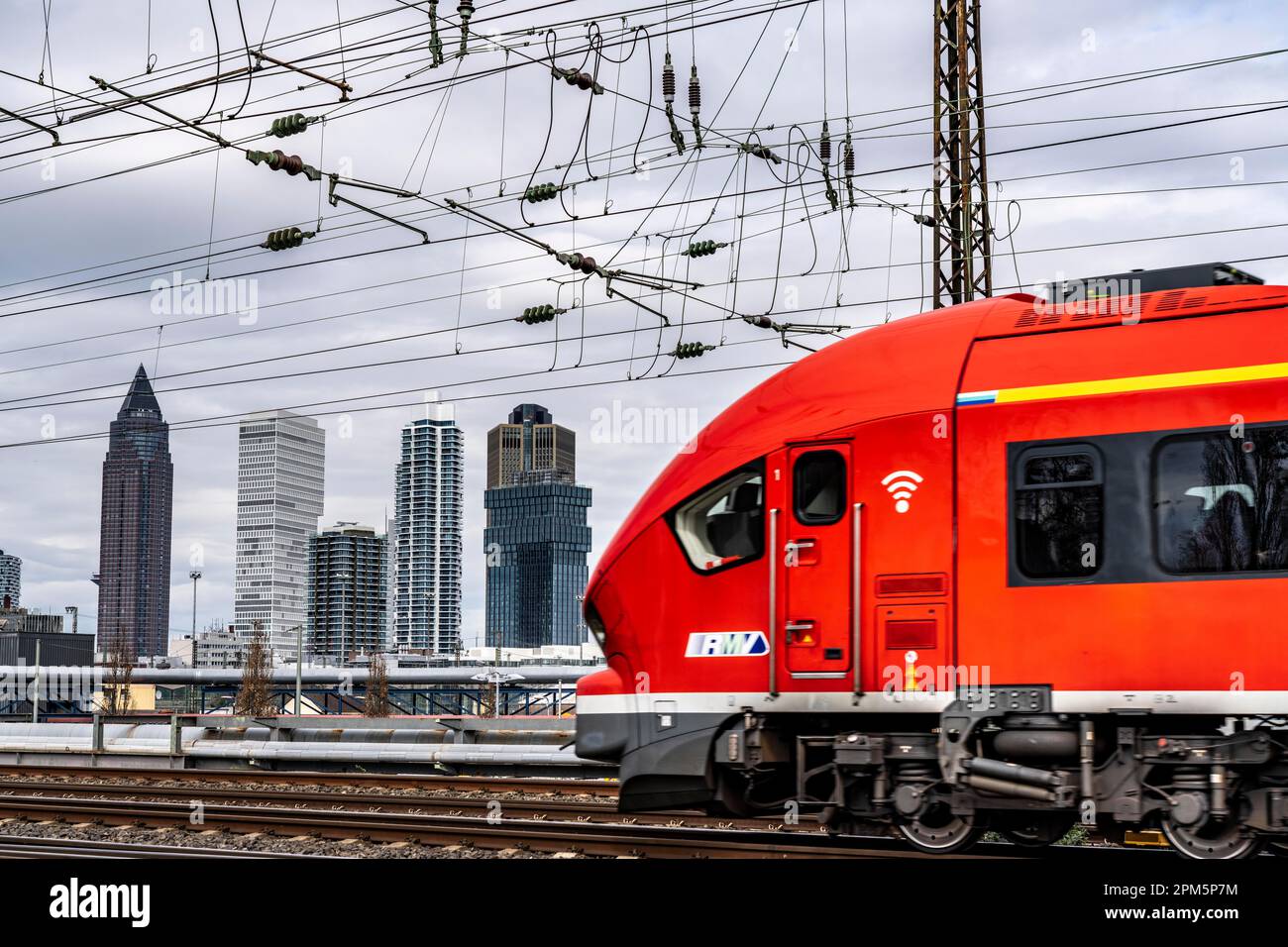 Regional train on the track in front of the main station of Frankfurt ...