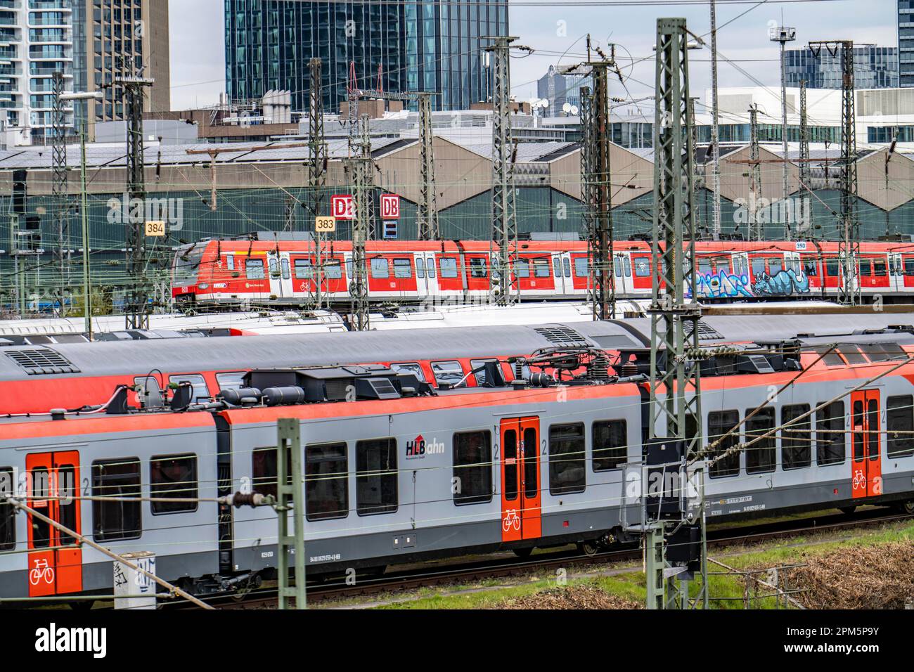 Local trains on the track in front of the main station of Frankfurt am ...