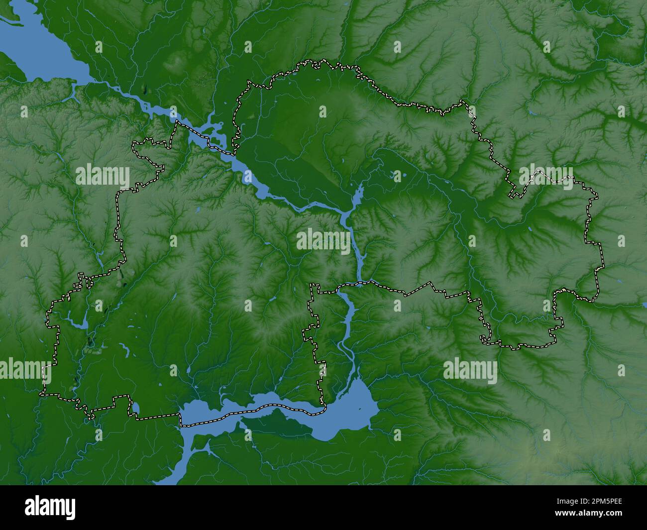 Dnipropetrovs'k, region of Ukraine. Colored elevation map with lakes ...