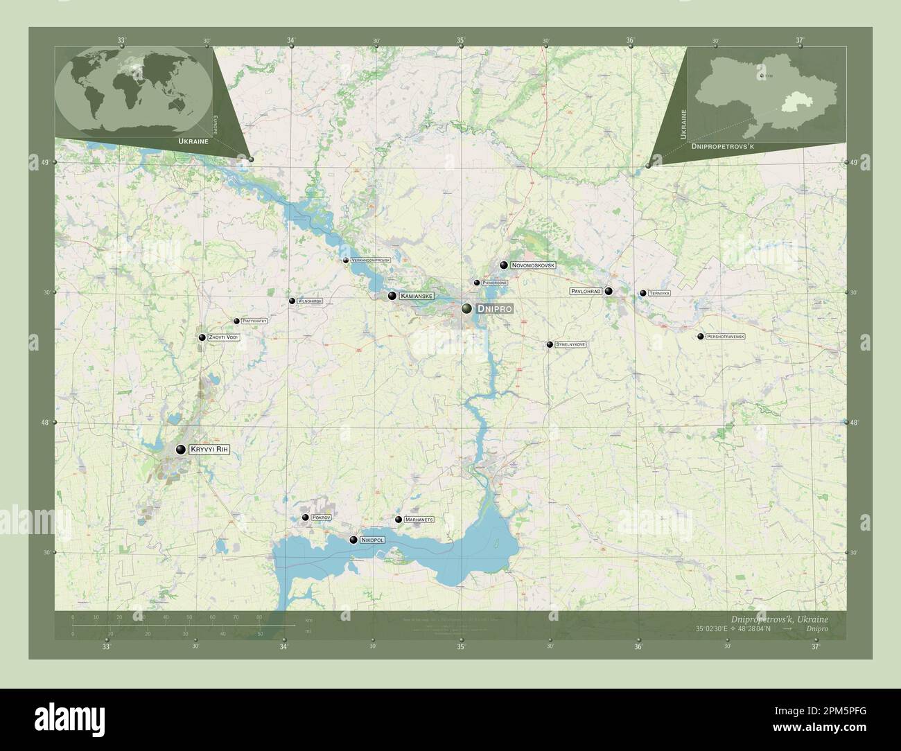 Dnipropetrovs'k, region of Ukraine. Open Street Map. Locations and ...