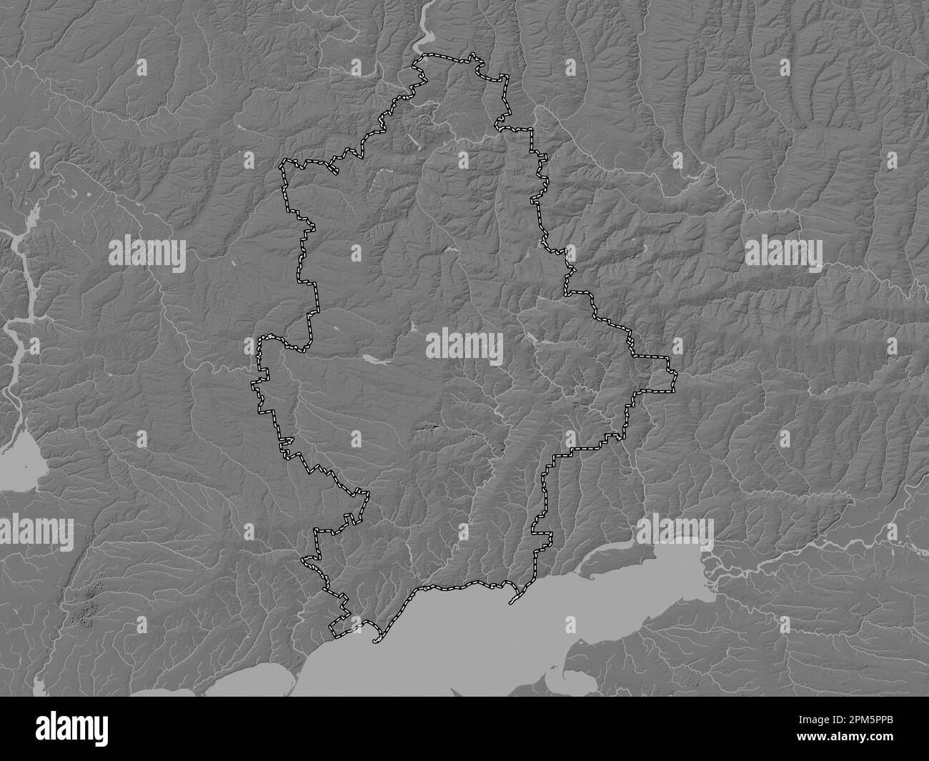 Donets'k, region of Ukraine. Bilevel elevation map with lakes and ...