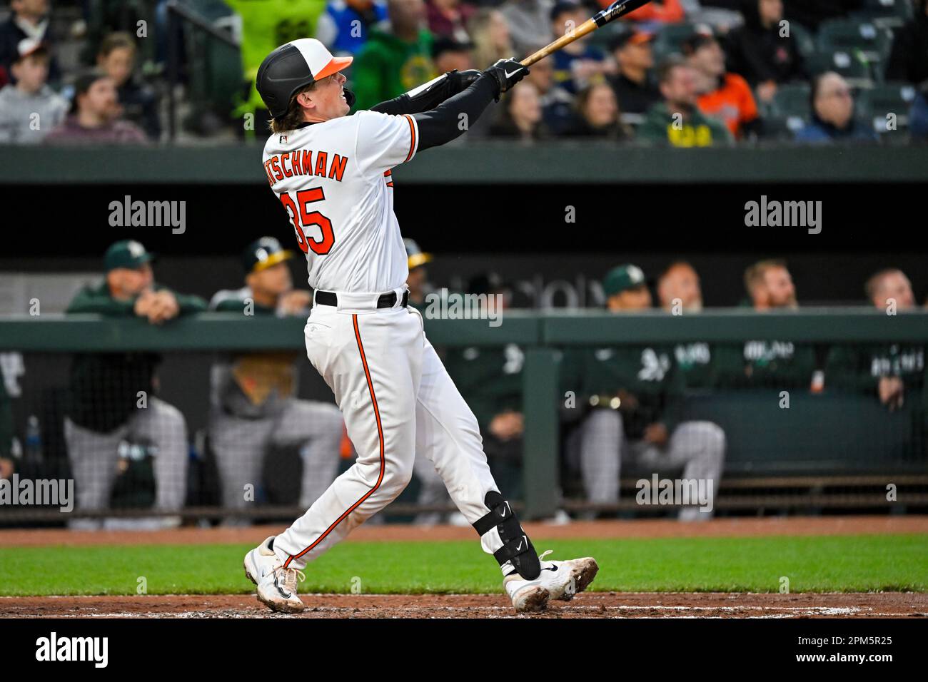 Baltimore Orioles' Adley Rutschman watches his solo home run against ...