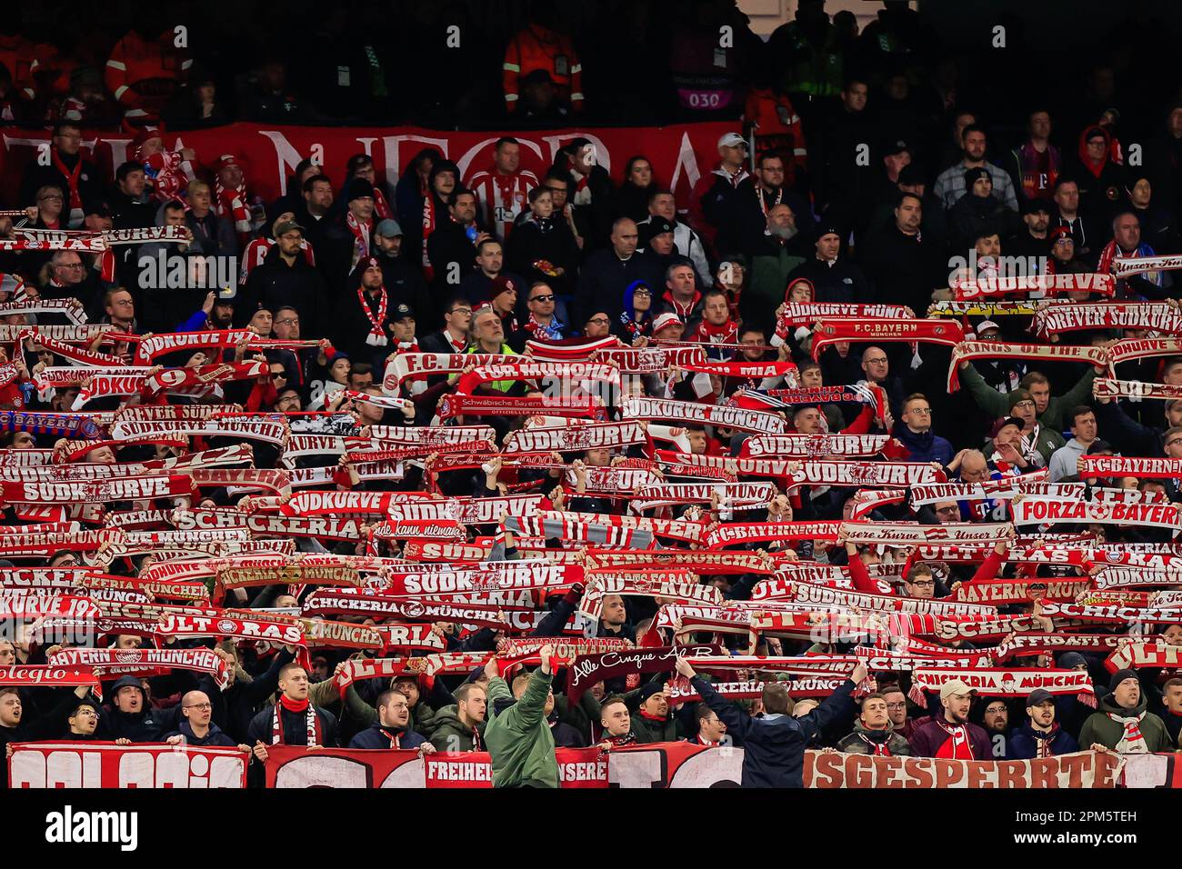 Bayern Munich fans raise there scarves during the UEFA Champions League ...