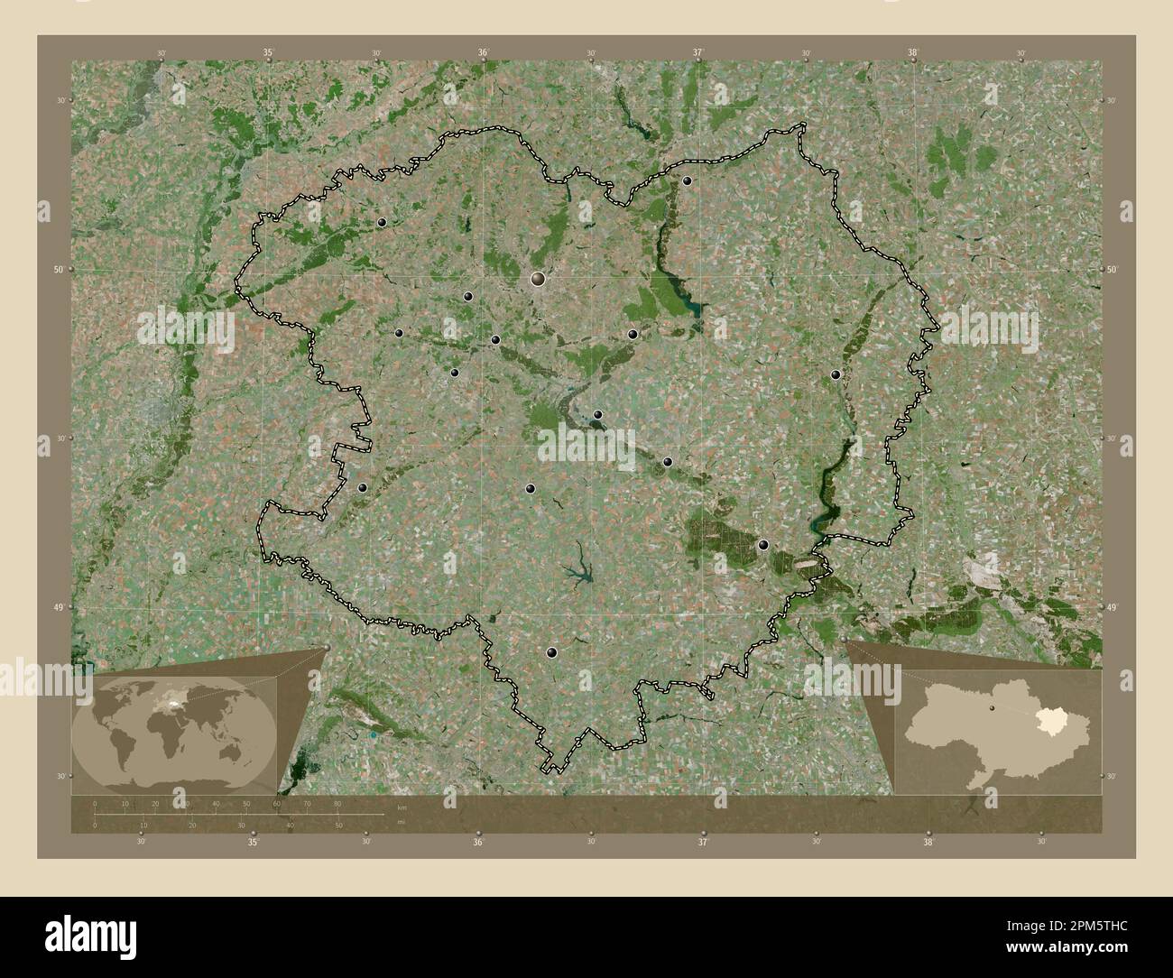 Kharkiv, region of Ukraine. High resolution satellite map. Locations of ...
