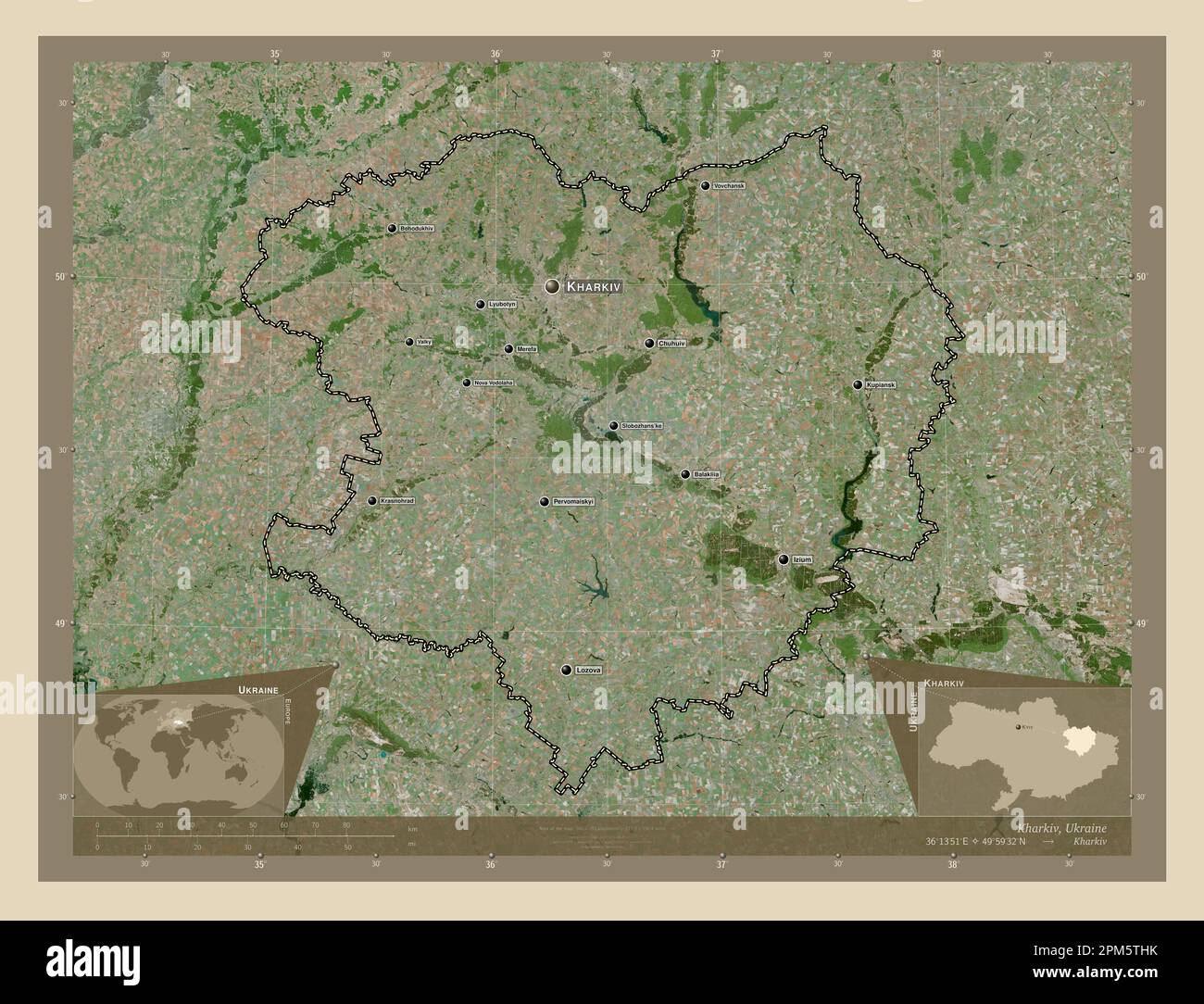 Kharkiv, region of Ukraine. High resolution satellite map. Locations ...